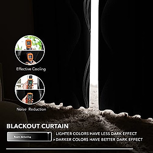 Deconovo Blackout Curtains for Bedroom, 90 Inch Curtains for Living Room, Silver Wave Foiled Rod Pocket and Back Tab Curtain, 52W x 90L, Black, 2 Panels