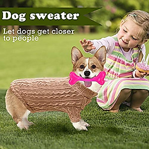 KONUNUS Knitted Small Dog Sweater Warm Dog Jumper Coat Puppy Winter Clothes for Dogs Cats, Khaki