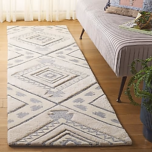 SAFAVIEH Casablanca Collection Runner Rug - 2'3" x 12', Ivory & Grey, Handmade Wool Moroccan Tribal, Ideal for High Traffic Areas in Living Room, Bedroom (CSB302A)