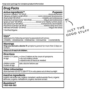 Genexa Kid's Calm Keeper Stress Relief for Kids | Reduces Fatigue & Eases Tension | Soothing Natural Vanilla & Lavender Flavor | Certified Vegan, Gluten Free, & Non-GMO | 60 Chewable Tablets