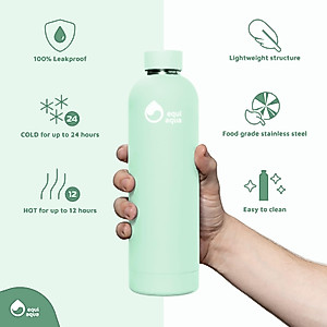 equi aqua Stainless Steel Water Bottles - 25 oz, Double Wall Vaccuum Insulated Water Bottle, Hot and Cold Leak Proof Metal Water Bottles for Sports, Gym, Camping (refreshing light green)