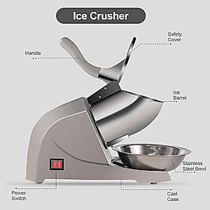 Greatrue Snow Cone Machine 380w Shaved Ice Machine 3 Blades Ice Shaver 280lbs/hr Electric Ice Crusher Prevent Splash Snow Cone Maker for Home and Commercial with Ice Pick