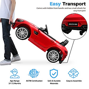 Kidzone 12V Kids Ride On Car Toy 2-Seater AMG GT Electric Powered Vehicle High/Low Speed with Horn, Radio, Port, AUX, Spring Suspension - Red