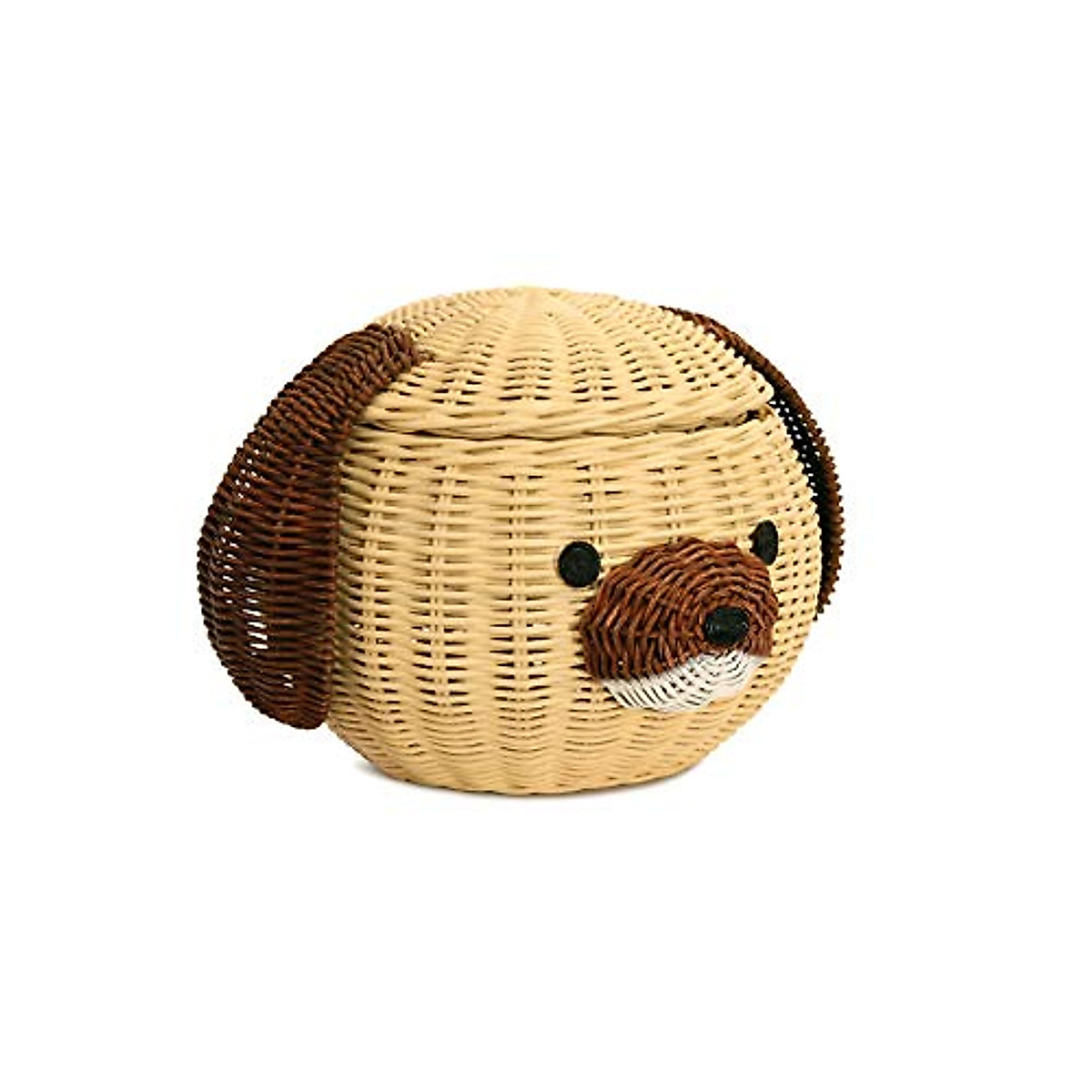 G6 COLLECTION Dog Rattan Storage Basket with Lid Decorative Bin Home Decor Hand Woven Shelf Organizer Cute Handmade Handcrafted Gift Art Decoration Artwork Wicker Puppy (Dog Head)