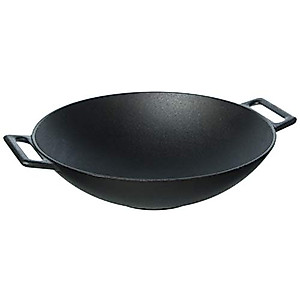 Jim Beam 12'' Pre Seasoned Heavy Duty Construction Cast Iron Grilling Wok, Griddle and Stir Fry Pan