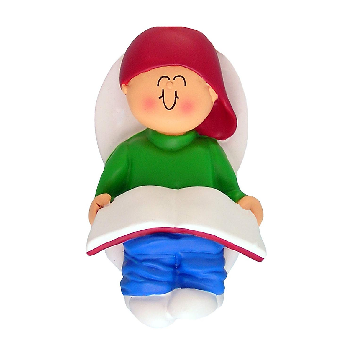 Personalized Toddler Christmas Ornament 2024 - Happy Baby Boy in Red Cap Book Potty Training Toilet for Boys Home Decor and Hanging Decorations for Grandchild Kids Brother - Free Customization