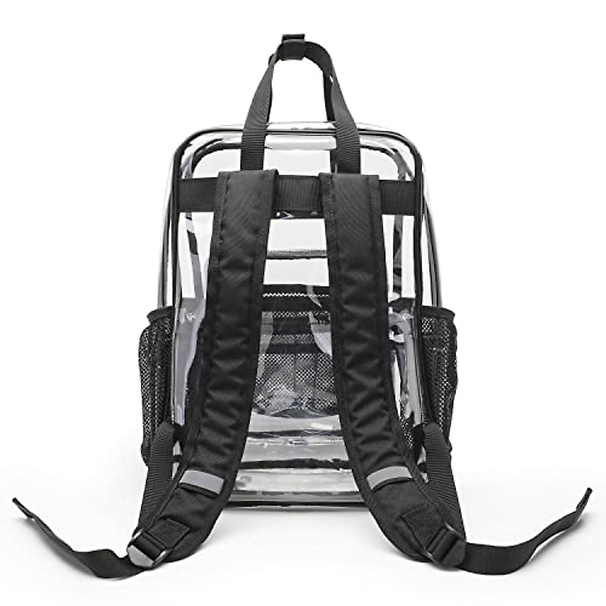 SharPlus Clear Backpack Large Heavy Duty Transparent See Through Plastic PVC Book Bag for School, Work, Stadium, Security, Travel-1 mm Thick PVC- 2 Ways Zippers