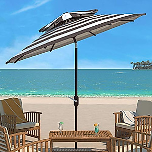 Safavieh PAT8204D Outdoor Iris Fashion Line Grey and White 9-Foot Double Top UV Protected Umbrella