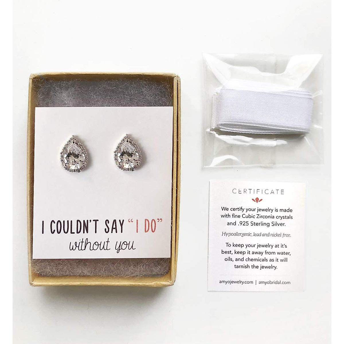 A+O Wedding Bridesmaid Jewelry Gift - Pear Teardrop Stud Earrings in Silver