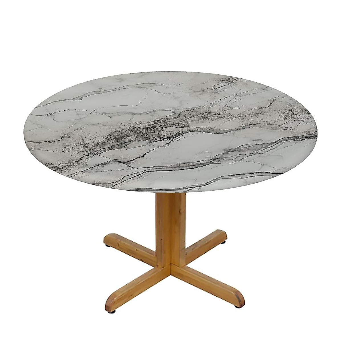 COMIO Marbled Table Cloth Round Cover with Elastic Waterproof,70inch, Vinyl with Flannel Backing, Banquet Tabl Cover； Picnic ；Outdoor