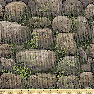 Ambesonne Nature Fabric by The Yard Stones Covered with Moss Rock Formation Forest Peaceful Theme Water Resistant Outdoor and Indoor Fabric for Furnishing Sewing Hobby DIY Projects 2 Yards Brown Green