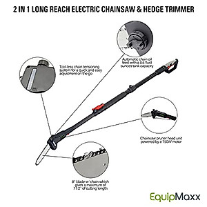 EQUIPMAXX Long Reach 2 in 1 Electric (Corded) Pole Hedge Trimmer & Chainsaw, Telescopic Extension Pole Tool for Garden Pruning and Branch Cutting (Extends to 7 1/2 Feet)