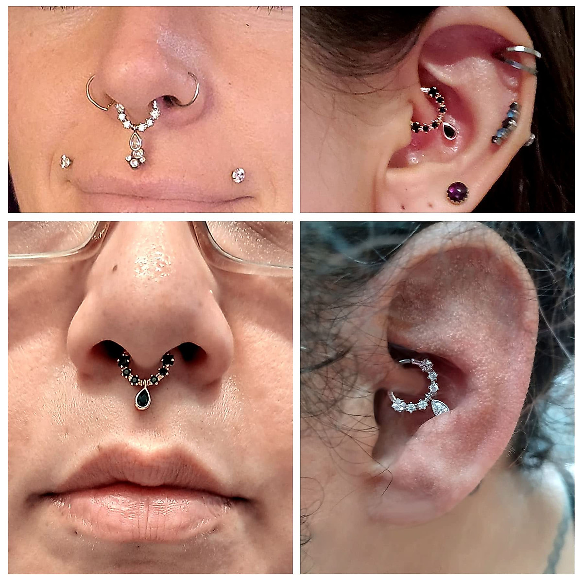 Melighting 16G Septum Jewelry Teardrop Dangle Septum Rings Women 316L Stainless Steel Clear CZ Daith Earrings Helix Earrings Cartilage Tragus Earring Piercing Jewelry for Men