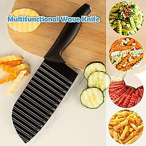 HAWOWZ Crinkle Cutter for Veggies Potatoes, Crinkle Knife for Salad Chopping Cucumber Carrot Fruit, Wave Knife Stainless Steel French Fry Slicer