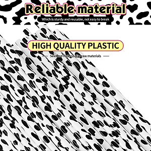 Suclain Cow Print Reusable Plastic Straws Black Tumbler Straws Animal Cow Straws with 2 Cleaning Brush for Cow Birthday Party Supplies(26 Pieces)