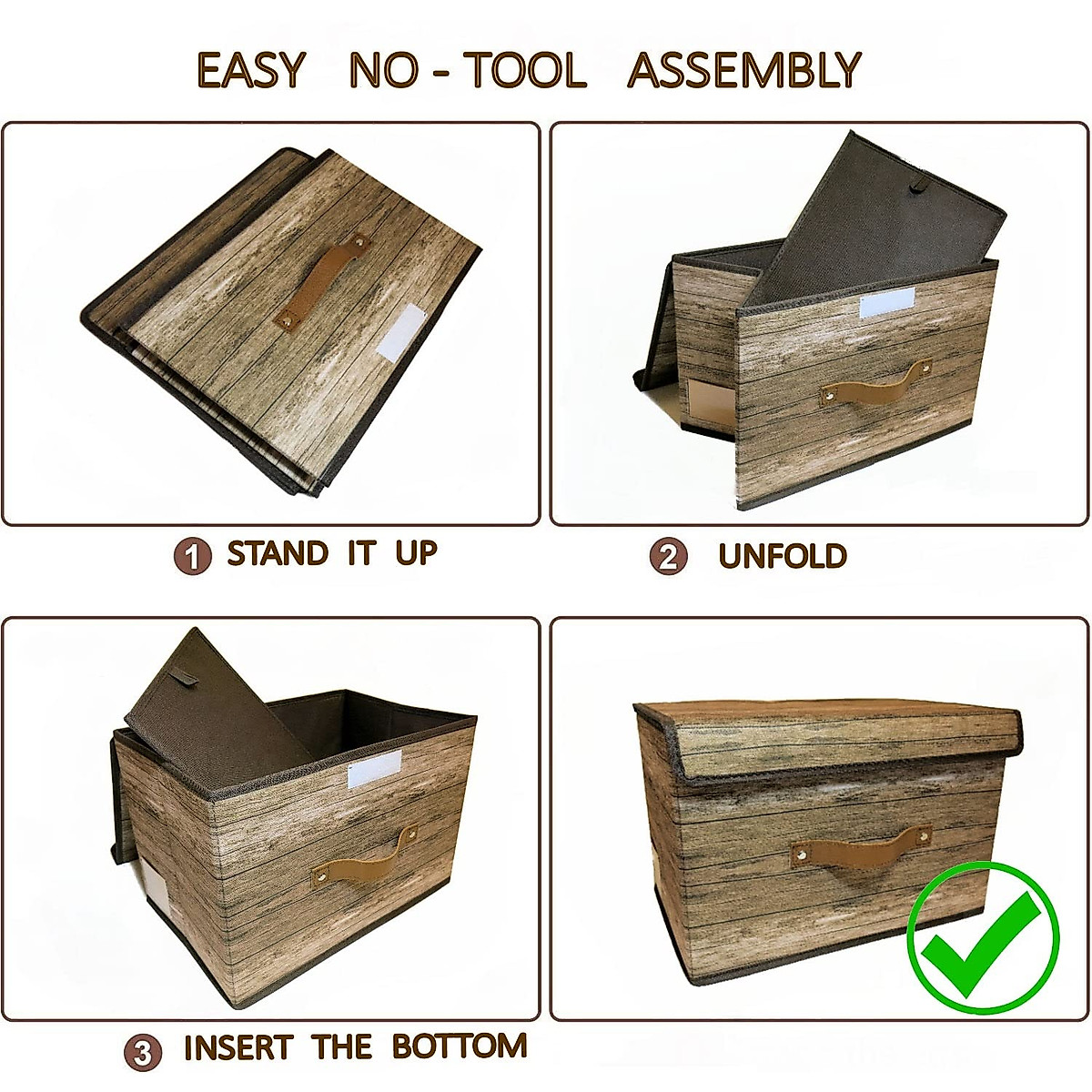 KaleaBoutique KB Foldable Storage Bins with Lids Fabric Collapsible Stacking Boxes, Closet Organizers Storage, Laundry Room Bins, Office Home Storage Bins (Set of 5 Bins, Reclaimed Wood)