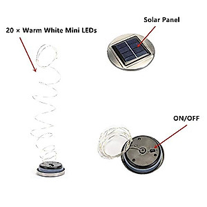Solar Lantern Fairy Lights - 1 Pack Solar Frosted Glass Lantern Lights Solar Mason Jar Lights Waterproof Outdoor Lantern Decor for Tree Garden Patio Yard Table Holiday Party