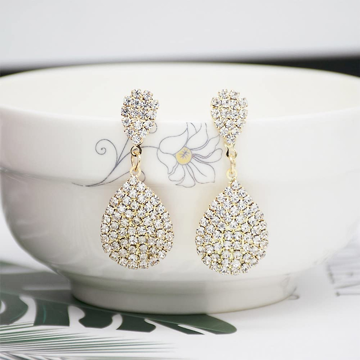 MagiDeal Wedding Earrings Gold Plating Teardrop Dangle Earrings