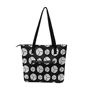 Volleyball Sport Pattern Design Black Shopping Bag Work Tote Shoulder Bag Womens Travel Handbag Hobo Sling Casual Bag for Business, Travel, Date, Party