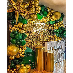 DNBOD Green and Gold Balloon Garland Kit, 132pcs Dark Green Balloon, Metallic Gold Balloon and Gold 4D Foil Mylar Balloon for Adult Birthday Bridal Shower Wedding Jungle Theme Party Decoration