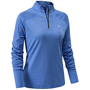 BGOWATU Women's Long Sleeve Golf Polo Shirts Quarter Zip Pullover UPF 50 Sun Shirt for Women Dry Fit Running Tops Dark Blue M