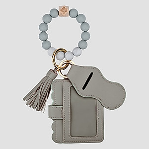 KESOCORAY Women Wristlet Bracelet Keychain Wallet,Silicone Beaded Bangle Keyring Tassel (Creamy Gray)