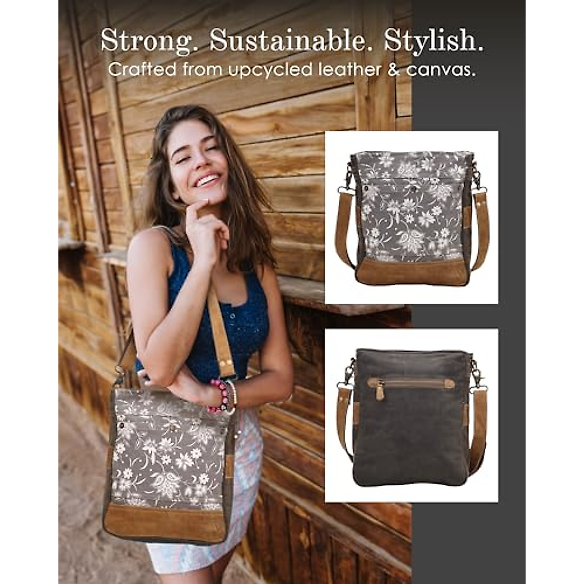 Myra Bag Blossom Print Upcycled Canvas & Leather Shoulder Bag S-1427