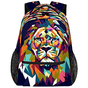 Travel Laptop Backpacks Geometric Lion Water Resistant Lightweight School Backpacks Casual Daypack for Women Men Teen Girls Boys