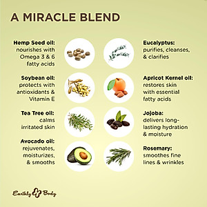 Earthly Body Miracle Oil, 1 fl. oz. - 2 Pack - 100% Natural Tea Tree Oil, Hemp Seed Oil & Vitamin E - Moisturizer, Calms Skin Irritations, Helps Smooth Wrinkles - Gluten Free, 100% Vegan