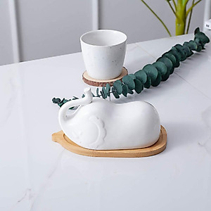 Elephant large butter dish Butter Dish Ceramic Butter Holder Animal Butter Tray with Lids Elephant Butter Keeper Container Margarine Holder Cheese Board Ceramic Food dinner plates Plate fruite plate