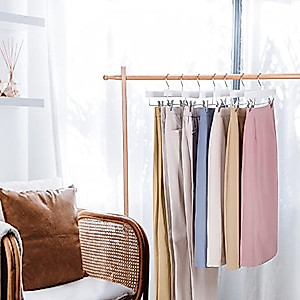 Nature Smile Deluxe Wooden Pants Hangers Solid Wood Bottom Jeans Hanger Skirt Hanger with 2-Adjustable Clips Pack of 20 (White)