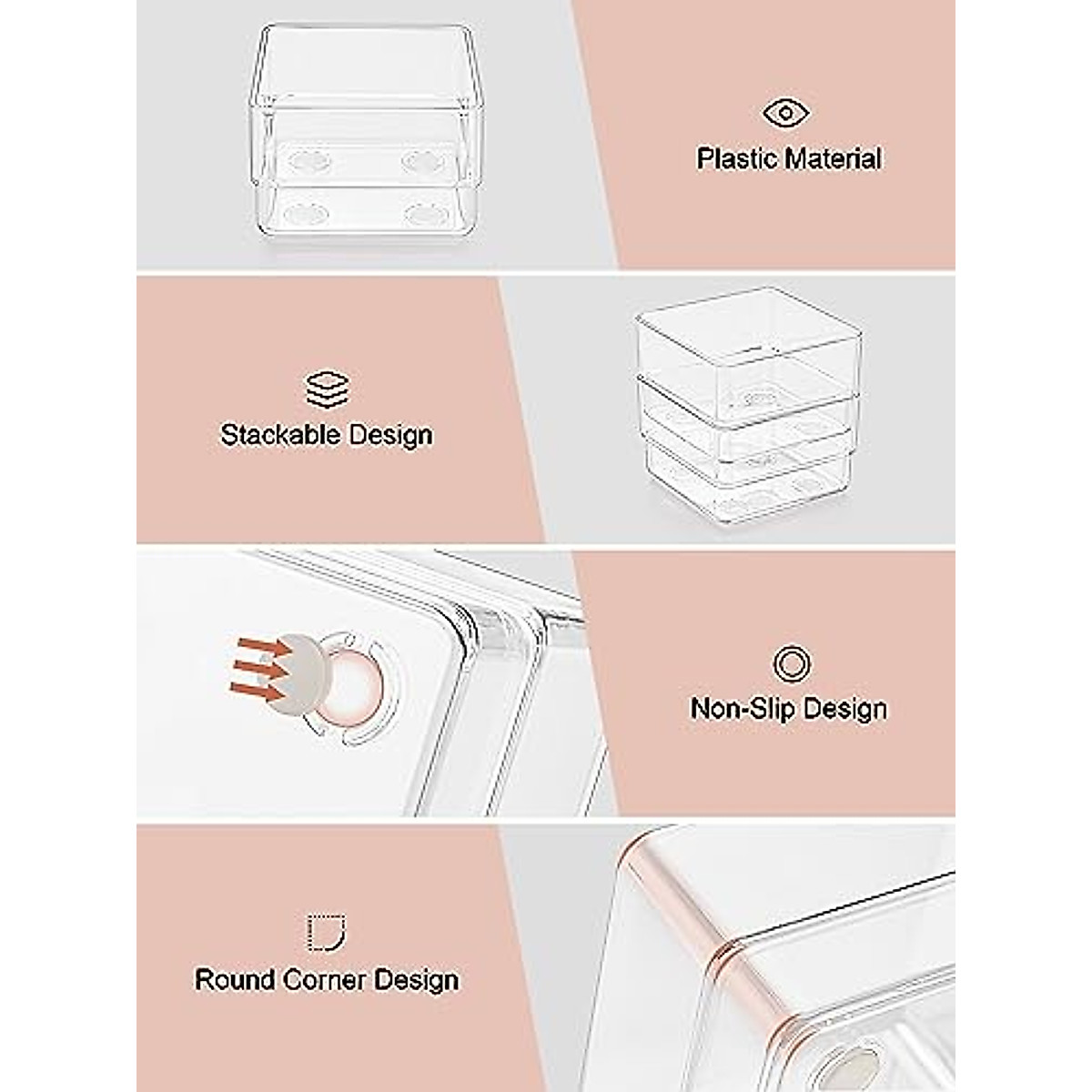 SMARTAKE 37-Piece Drawer Organizer with Non-Slip Silicone Pads, 4-Size Desk Drawer Organizer Trays Storage Tray for Makeup, Jewelries, Utensils in Bedroom Dresser, Office and Kitchen (Clear)