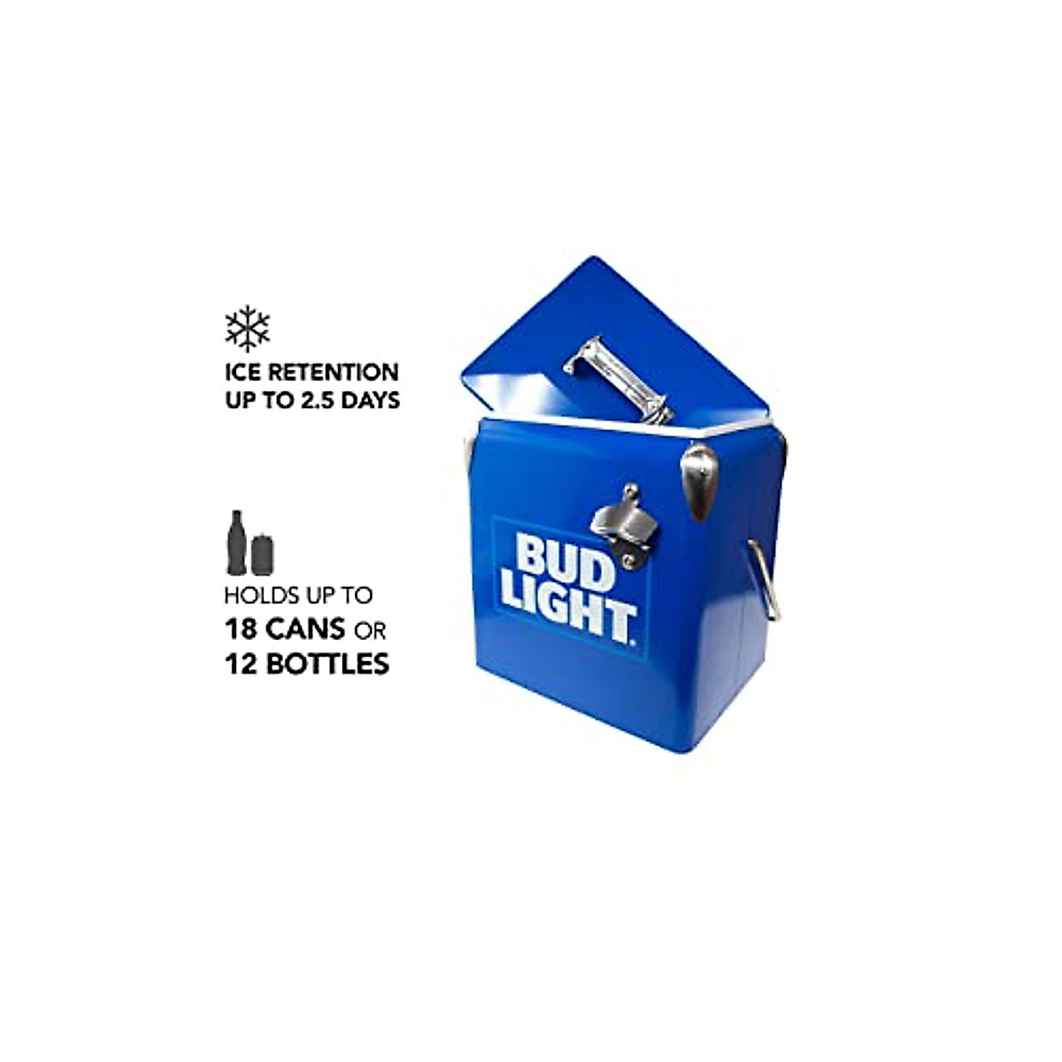 Bud Light King of Beers Retro Ice Chest Cooler with Bottle Opener 13L (14 qt), 22 Can Capacity, Yellow and Silver, Vintage Style Ice Bucket for Camping, Beach, Picnic, RV, BBQs, Tailgating, Fishing