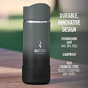 Ninja, Travel Mug, Sip Perfect 16oz, Brings Hot Drinks to Sippable Temperature in Minutes, Stainless Steel, Leak Proof, Dishwasher Safe, Metal Insulated Tumbler, Onyx Black, DW1603BK