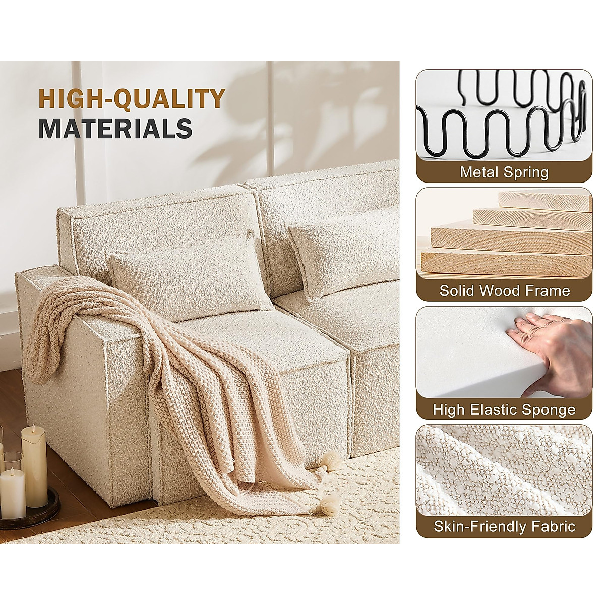 ABCASA Loveseat Sofa,Modular Couch with Breathable Fabric,Modern Comfy 2 Seats Sofa Couches for Living Room Apartment Small Spaces,White