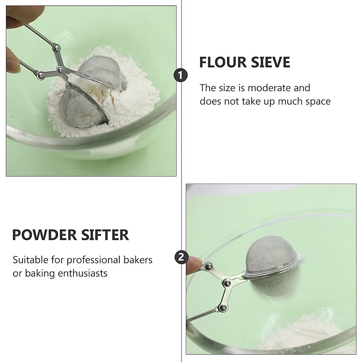 2Pcs Powdered Sugar Duster Flour Duster Wand for Baking Round Flour Sieve Strainer Colander Baking Straining for Sugar Flour and Spices