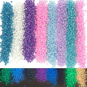 Artsy Crafts 3mm Assorted Glass Seed Beads 6000pcs, 8/0 Mermaid Colors Glow in The Dark Beads Spacer Beads for Jewelry Making Bracelets Necklace Anklet Rosary Earring Craft Supplies (3mm 8 Colors)