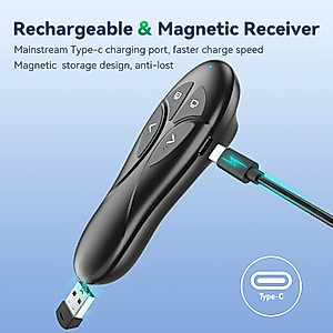Wireless Presentation Clicker, 2 in 1 USB Type C Powerpoint Clicker with Laser Pointer, Clicker for Powerpoint Presentation Remote PPT PowerPoint Clicker for Mac,Computer, Keynote,Laptop