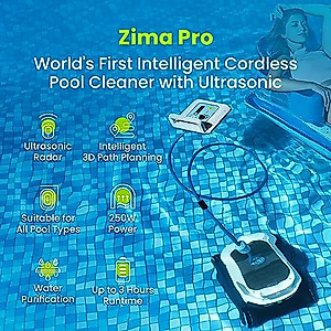 degrii Zima Pro Cordless Robotic Pool Cleaner - Wall & Waterline Cleaning, Smart Mapping Pool Cleaner with 180 µm Filter, Intelligent APP Control - All Pool Types