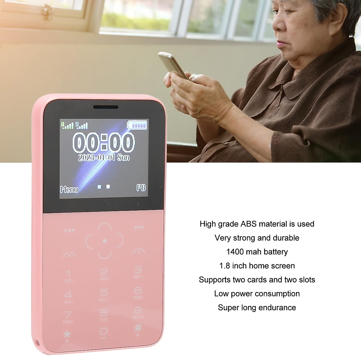 ciciglow Big Button Mobile Phone for Old, 1.8 Inch Screen, 1400MAh Battery, Dual SIM, 2G Network, No Games, Anti Fraud Calls, ABS Material, for Students Elderly (Roseate)
