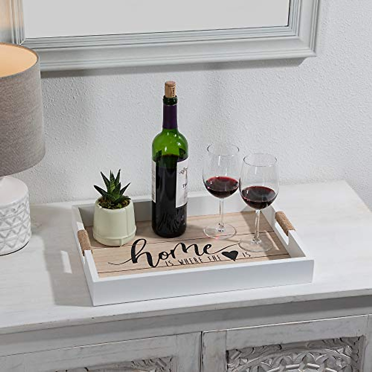 Rustic Serving Tray with Cut Out Handles, Decorative Wooden Tray, Tray Decor, Tray for Ottoman Coffee Table, Decorative Tray, Coffee Table Tray, Moudja Wooden Tray 16.53 x 12.20