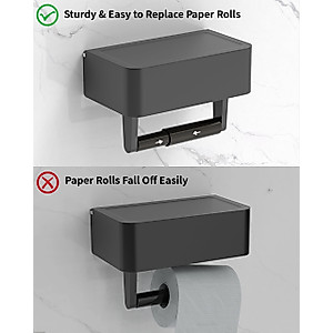 WZKALY Toilet Paper Holder with Shelf - Flushable Wipes Dispenser & Storage Fits Any Bathroom, Keep Your Wet Wipes Hidden - Stainless Steel Wall Mount Bathroom Organizer -（Matte Black, Regular roll）