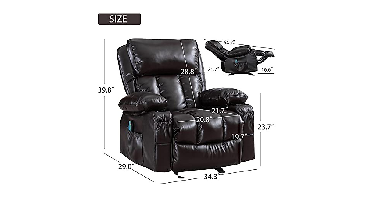 Gericco Electric Recliner Chair with Massage & Heating - Brown