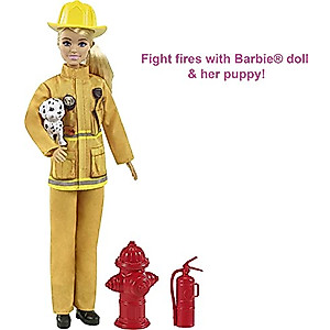 Barbie Careers Doll & Playset, Firefighter Playset with Blonde Fashion Doll, 1 Puppy Figure, Furniture & Accessories (Amazon Exclusive)
