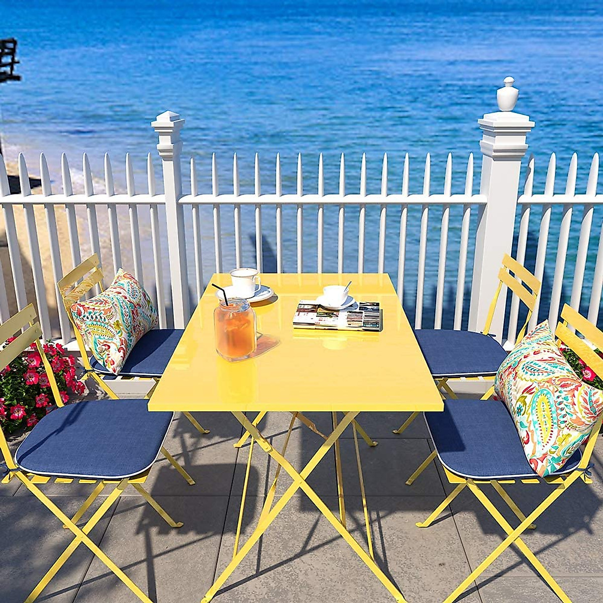 LVTXIII Patio Seat Cushions D16 x W17 Inches Outdoor Chair Pads All Weather Chair Cushions for Garden Patio Furniture Chair Home Set of 4 – Navy Textured