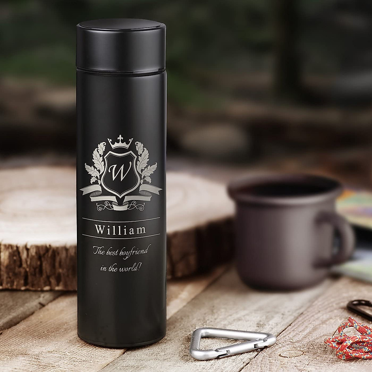 Maverton Travel Mug with engraving for man - 15,2 fl oz flask for him - Removable tea infuser - Lightweight design - LED Display - For Birthday - Personalized gadget for traveler - boyfriend