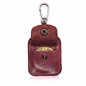 AA Medallion or Coin Holder, Leather Key Chain Snap Open Leather Case (Reddish Brown)