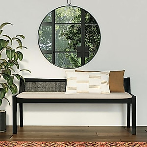 Powell Kasi Black Low Back Cane Bench with Beige Upholstered Seat