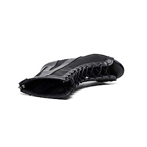 Goettin open toe dance boots sexy black microfiber net 8.5cm high heel dance shoes women (7.5)