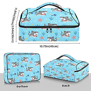 Kcldeci Insulated Thermal Food Carrier Insulated Casserole Carrier for Hot or Cold Food,Cool Jaw Surf Cartoon Insulated Tote Bag for Potluck Cookouts Parties Picnic,Lasagna Lugger